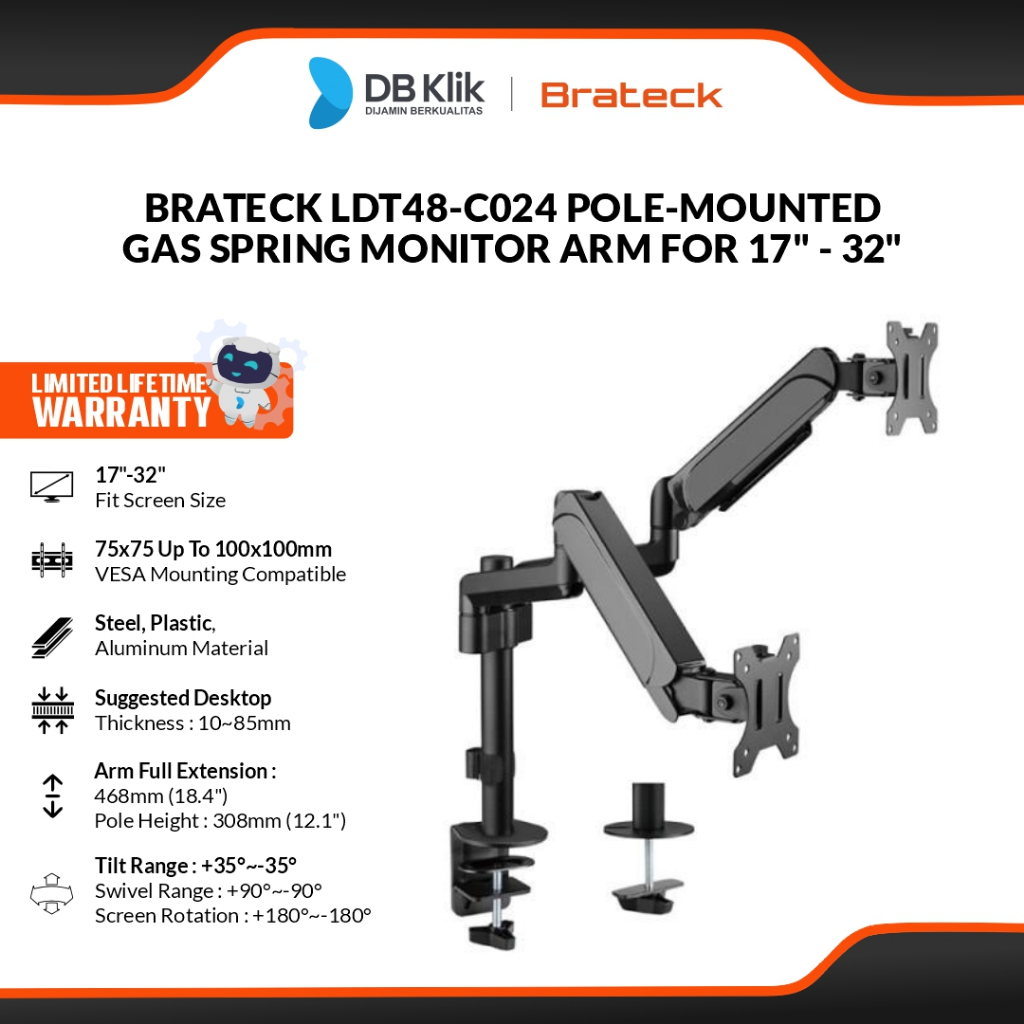 Jual Brateck LDT48-C024 Bracket Monitor Dual Pole-Mounted Gas Spring ...