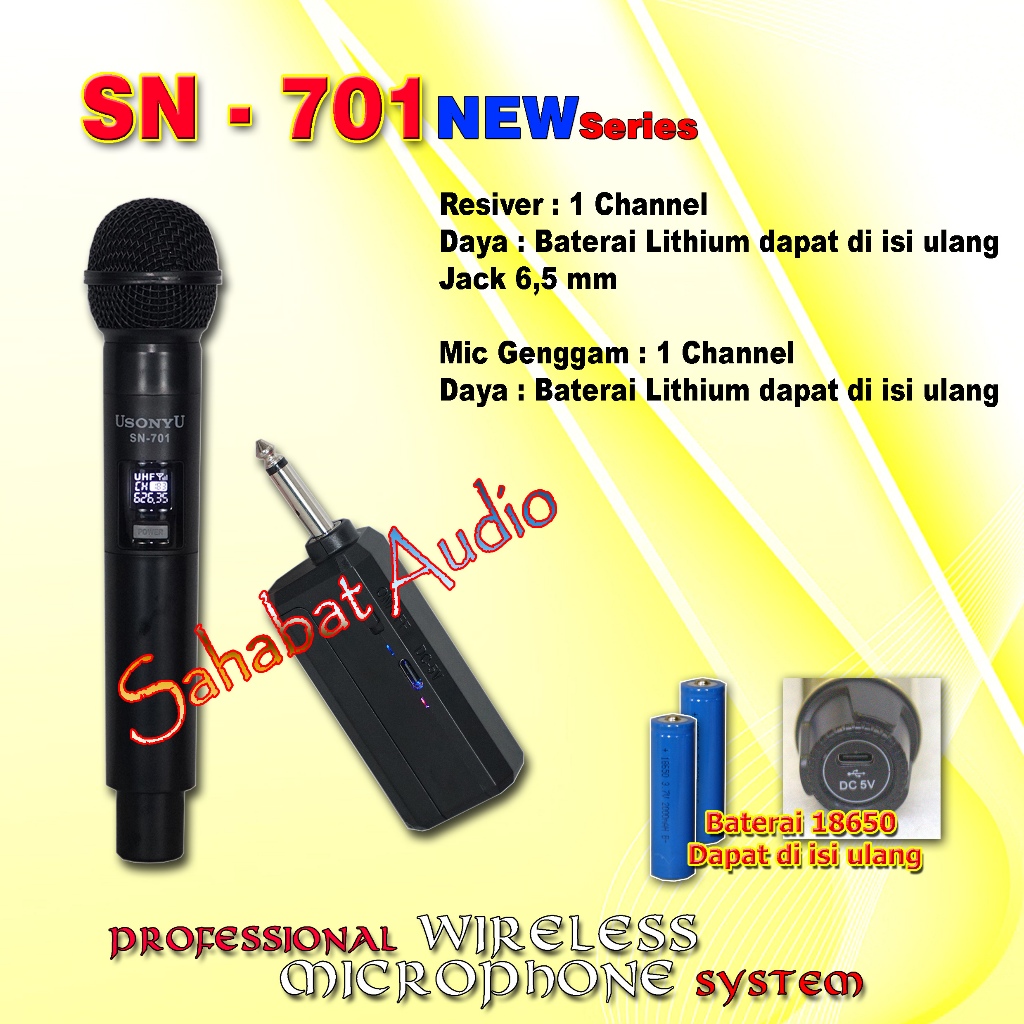 Jual Mic Wireless SN 701 Hitam / Microphone Wireless UHF SN-701 ...
