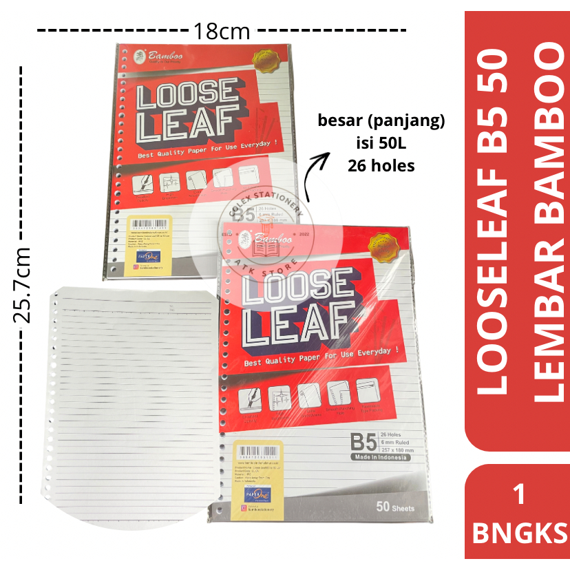 Jual [1 BUNGKUS] Loose Leaf / Isi Binder Tebal Ukuran Besar B5 Isi 50 Lembar Bergaris Bamboo ...