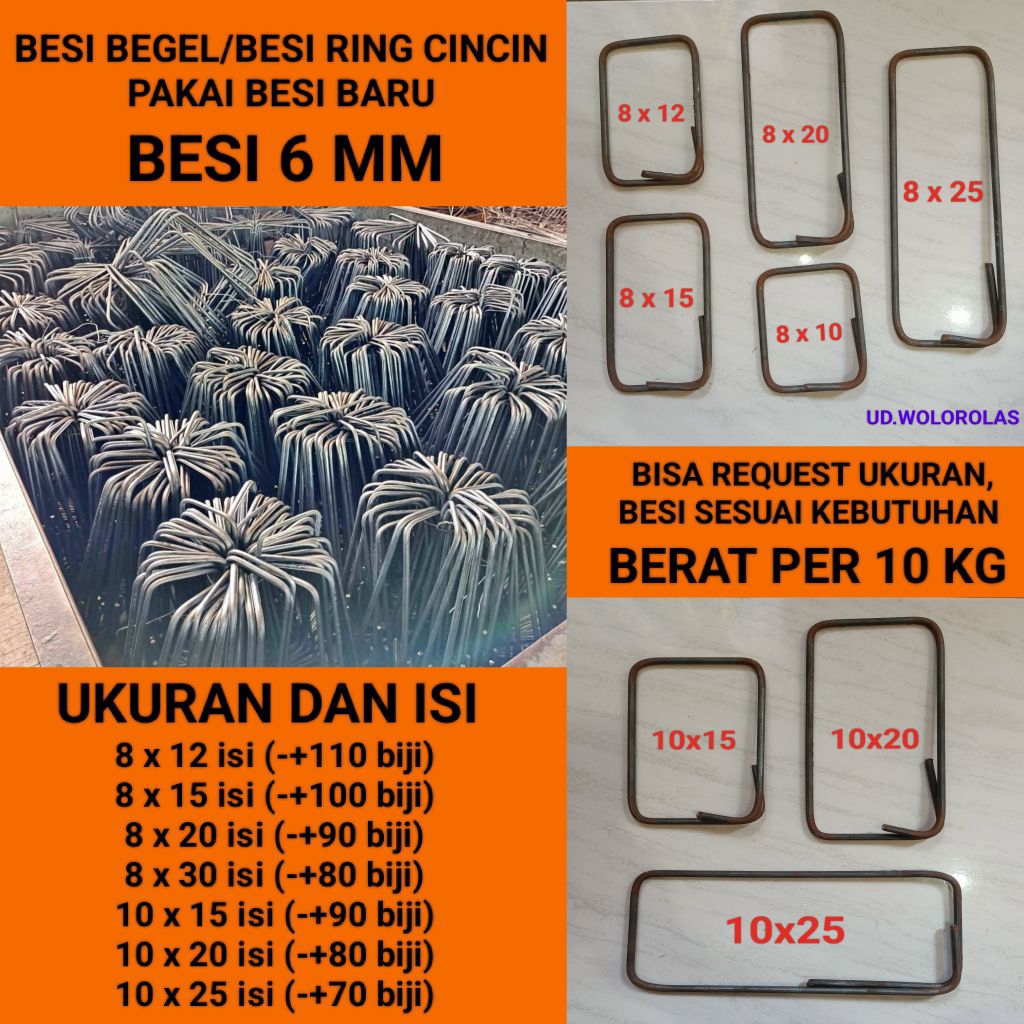 Jual besi begel/ring cincin/besi kolom PAKE BESI BARU BESI 6 MM PER 10 ...