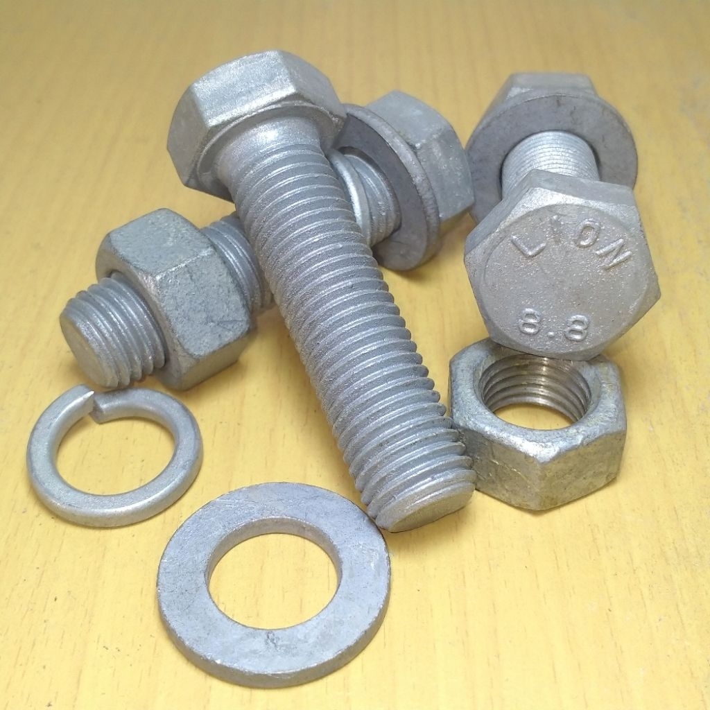 Jual baut mur hdg m16x60 full drat pitch 2,0 baja grade 8.8 kunci 24 hotdip galvanis anti karat ...
