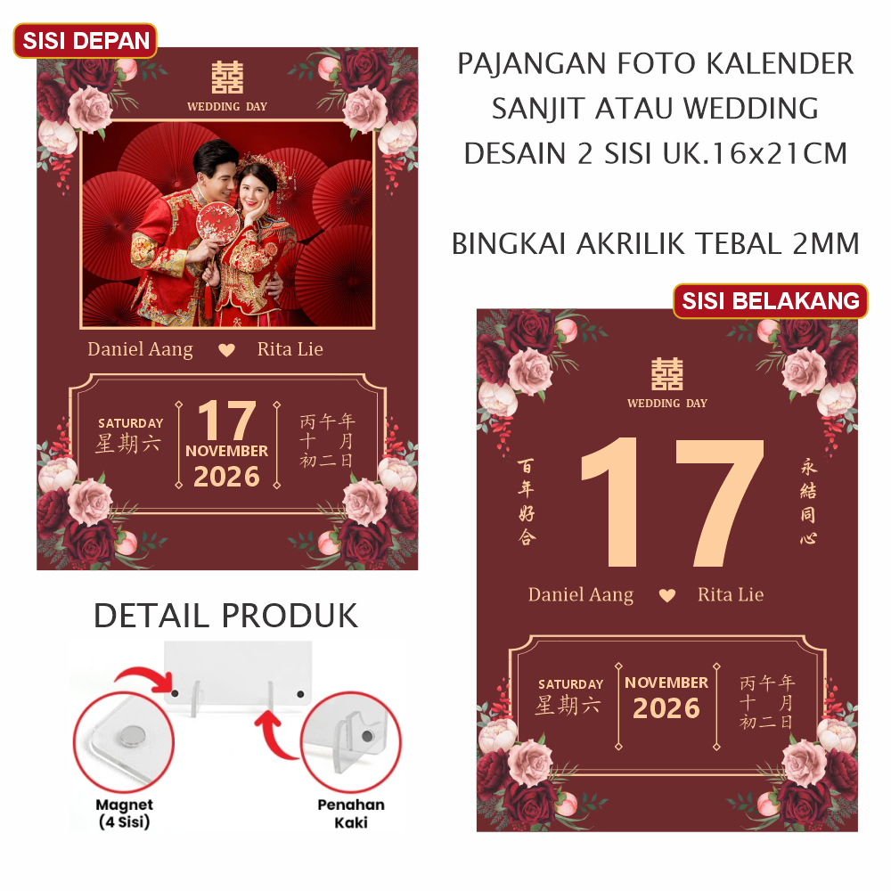 Jual 6RA5 Pajangan Foto Kalender Akrilik Tunangan Sangjit atau Wedding ...