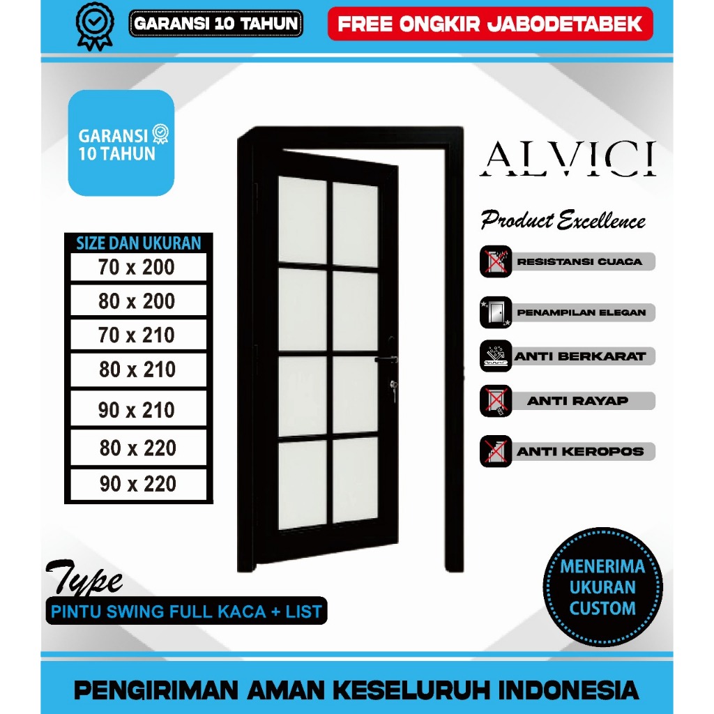 Jual Pintu Kamar dan Pintu Kamar Mandi UPVC 70 x 200 Sampai Dengan 90 x 220 Swing Full Kaca List ...