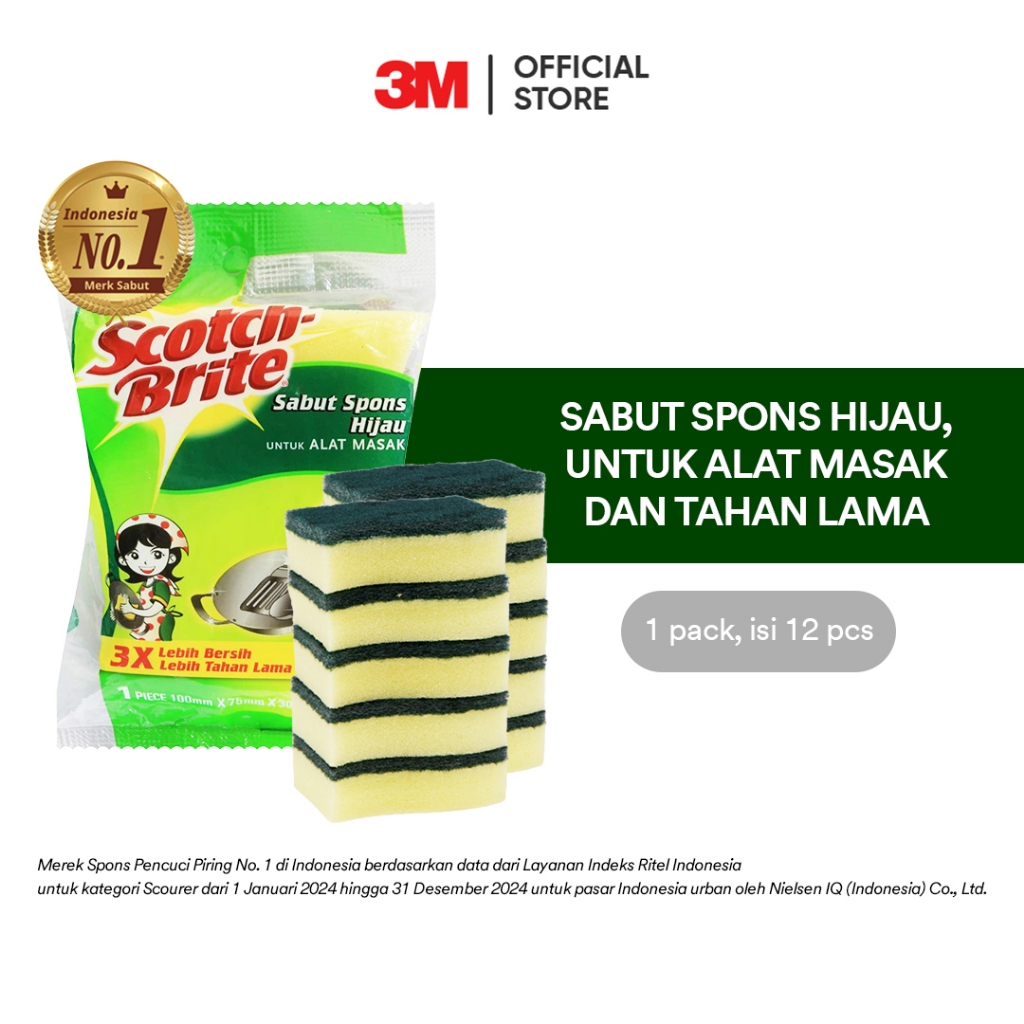 Jual 3M™ Scotch-Brite™ ID-30P12 Sabut Spons Hijau 12 Pads, Untuk Alat ...