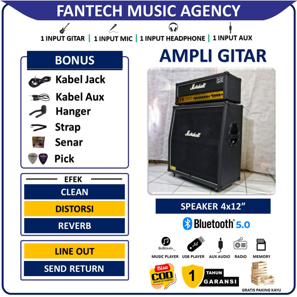 Jual Ampli Gitar & Bass 4x12 Inch bluetooth bisa untuk karaoke 3 Input ...