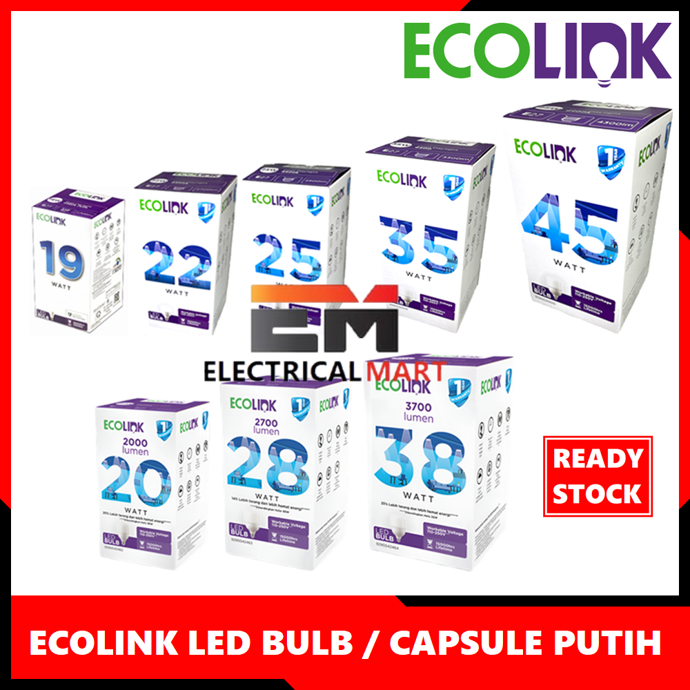 Jual ECOLINK Lampu LED Bulb 19W 20W 22W 25W 28W 35W 38W 45W Putih ...