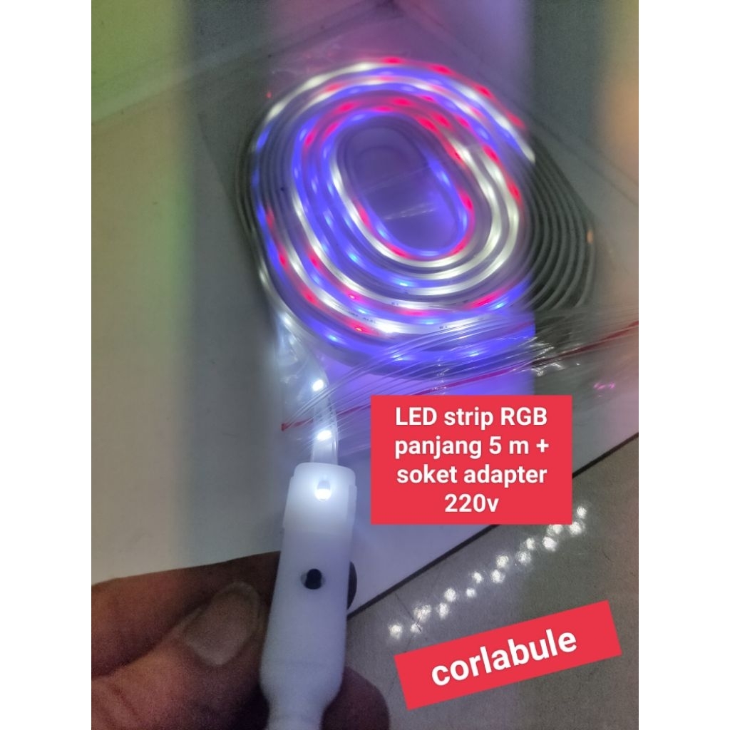 Jual LED Merah Putih 8M + soket / LED RGB 5M + soket/led strip pink 5m ...