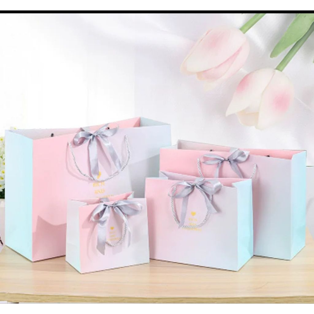 Jual Tas Hampers Goodie Bag Gradasi Pink Paper Bag Pita Bridesmaid Hari ...
