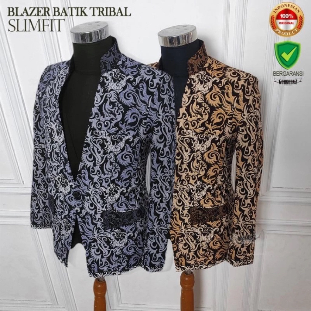 Jual Sevenfour jas blazer pria batik slimfit casual formal tribal hitam ...