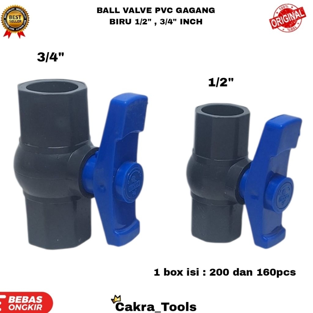 Jual BALL VALVE PVC GAGANG BIRU / STOP KRAN PVC 1/2" , 3/4" , 1" INCH ...