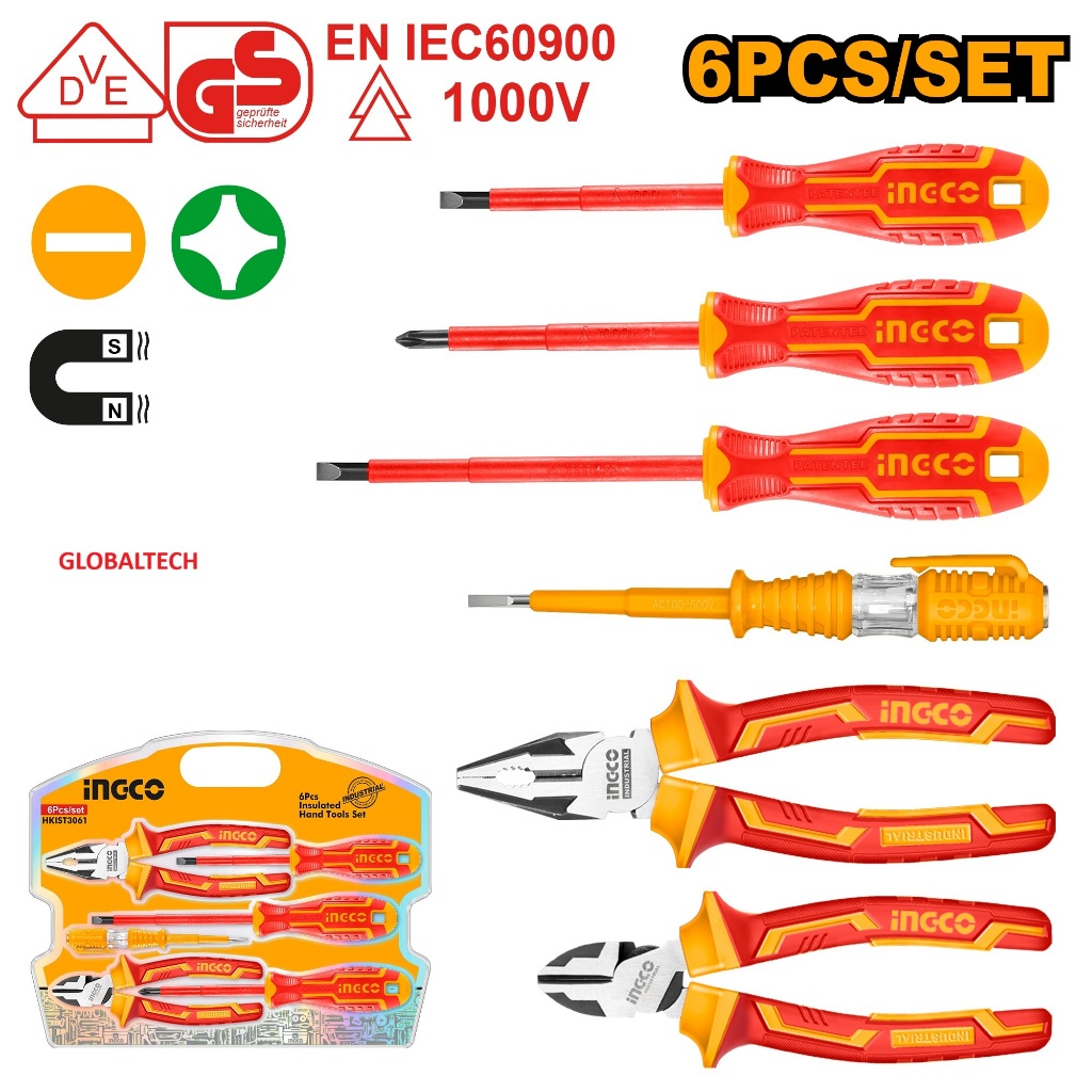 Jual INGCO HKIST3061 INSULATED HAND TOOLS SET 6PCS ALAT LISTRIK OBENG ...