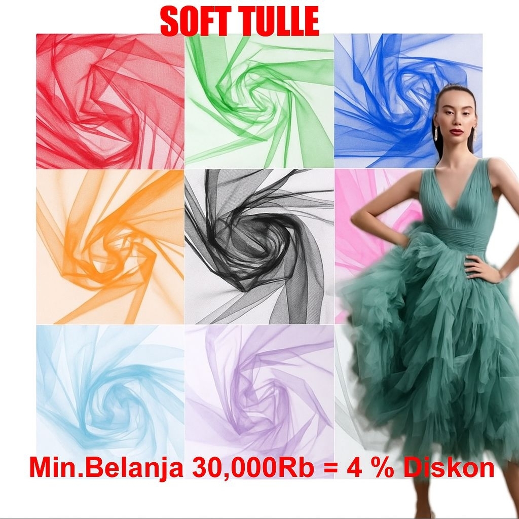 Jual A GRADE Kain Tile polos kain Soft Tulle,lebar150cm(100% original) - halus lembut - Tile ...