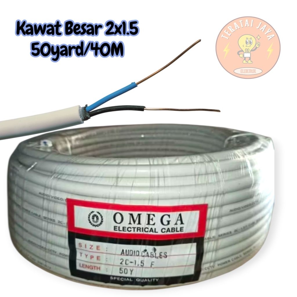 Jual Kabel listrik isi 2, isi kawat Besar /kabel Nym 2x15 Omega 50 Yard ...