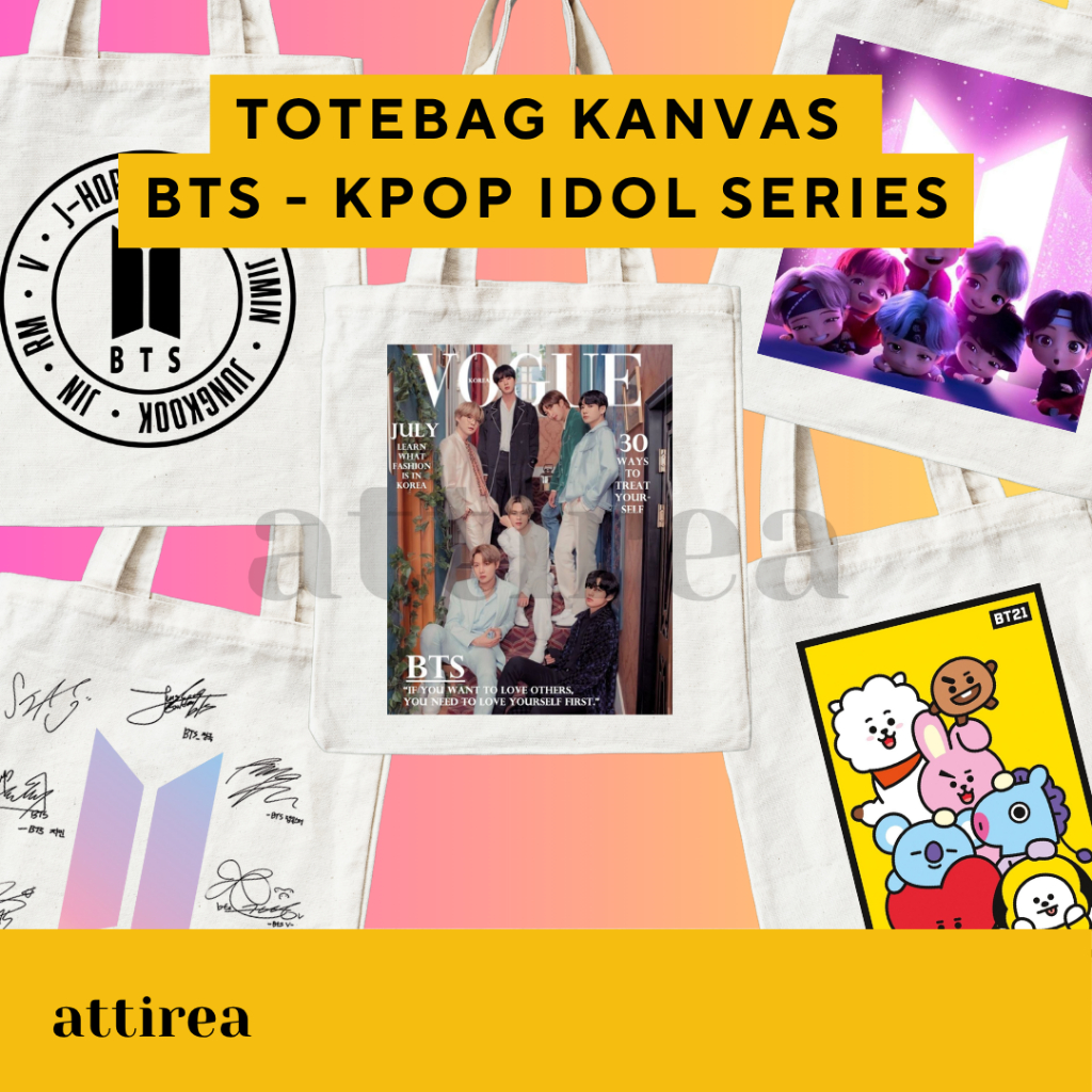 Jual Tote Bag Kanvas Motif BTS K-pop Idol Series | Resleting, Bahan ...