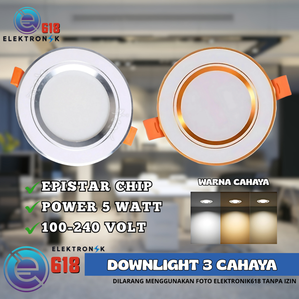 Jual Lampu Downlight LED 3Warna 5W 220v /Lampu Plafon /Panel LED ...