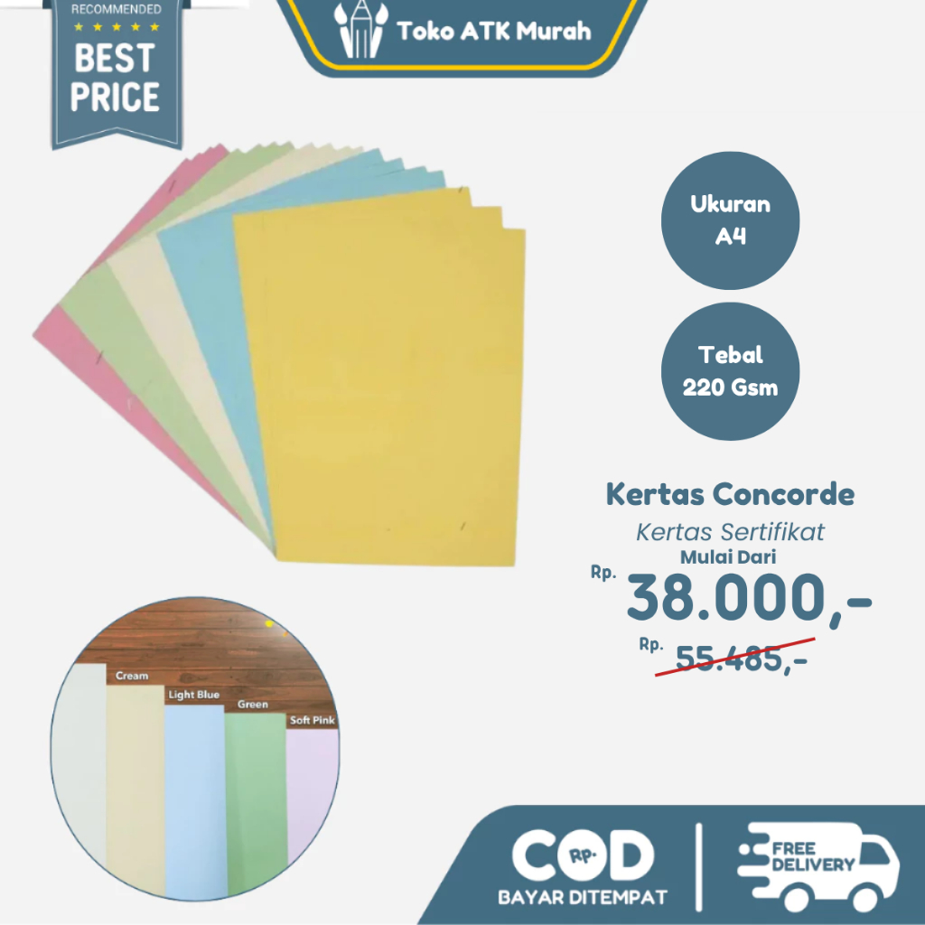 Jual Kertas concorde tebal 220 gr ukuran A4 / Termurah / 10 Lembar ...