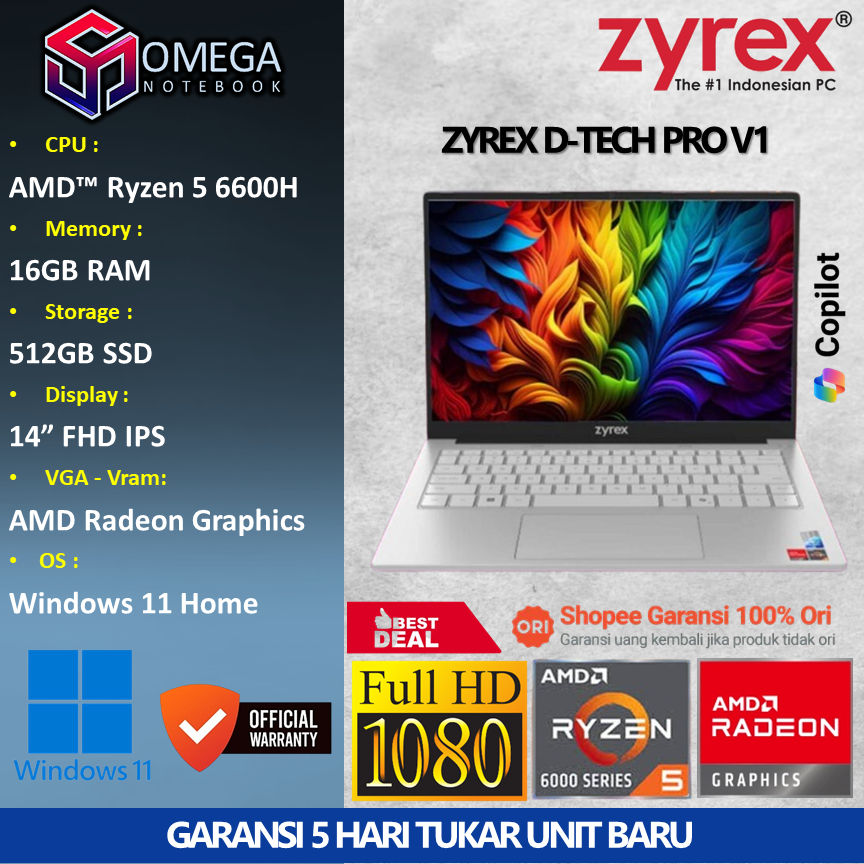 Jual Laptop Zyrex D-Tech Pro V1 Ryzen 5 6600H 16GB 1TB SSD 14,0 FHD IPS Windows 11 | Shopee ...