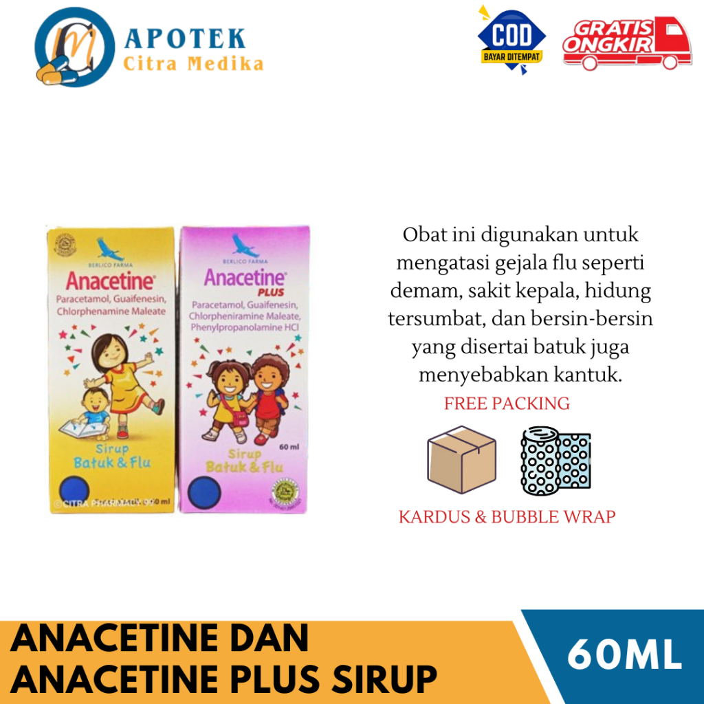 Jual 𝐀𝐧𝐚𝐜𝐞𝐭𝐢𝐧𝐞 & 𝐀𝐧𝐚𝐜𝐞𝐭𝐢𝐧𝐞 𝐏𝐥𝐮𝐬 Sirup 60ML - Menurunkan Demam Batuk dan ...