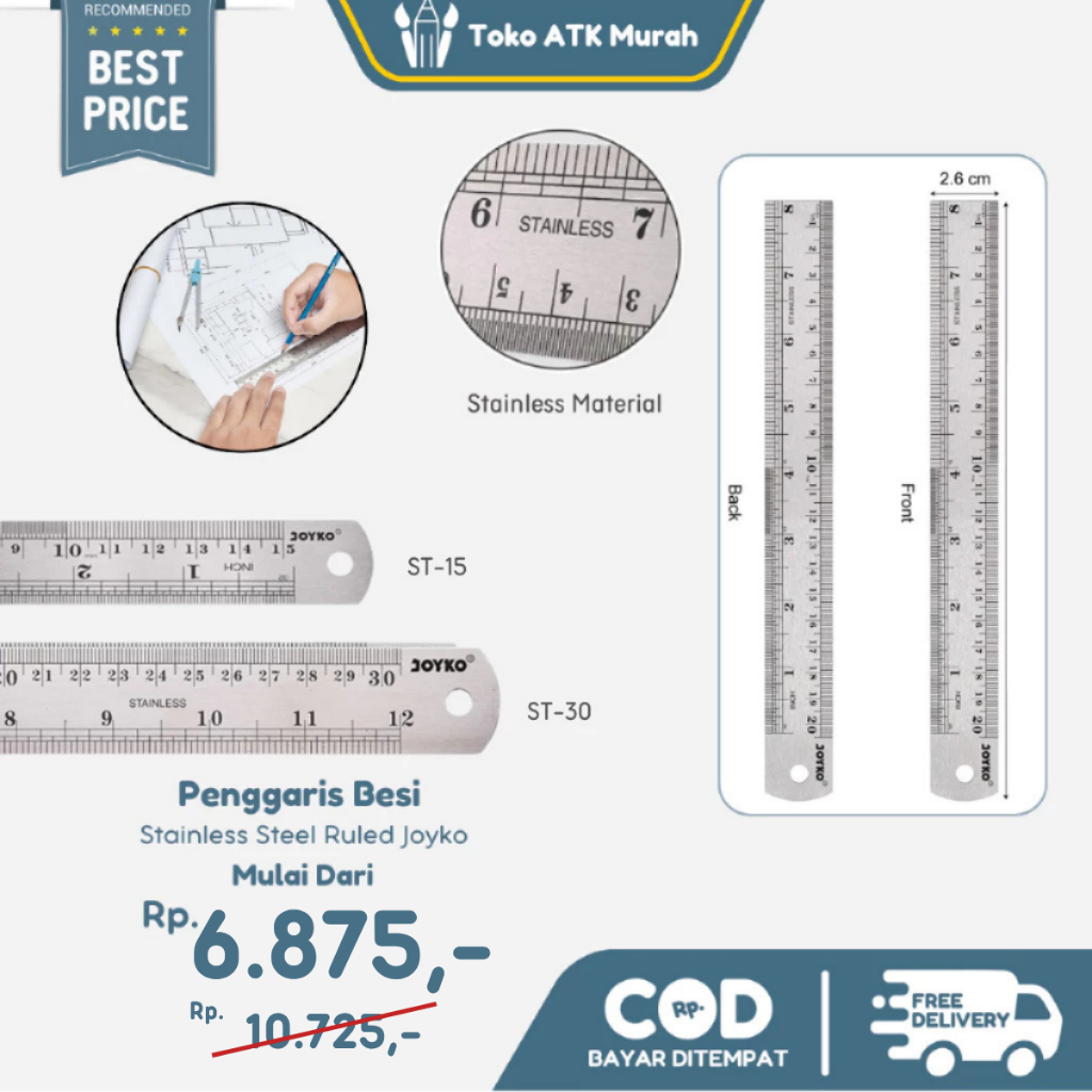 Jual Penggaris Besi 30 Cm / Stainless Steel Ruler Joyko RL-ST30 | Shopee Indonesia