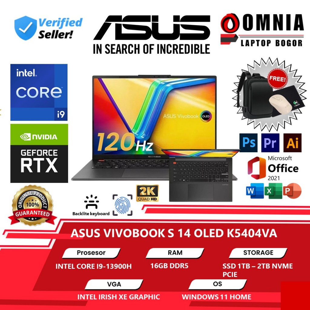 Jual Laptop Asus Vivobook S 14 OLED K5404VA INTEL EVO I9 13900H 16GB DDR5 2TB SSD 14” 2K 120hz ...