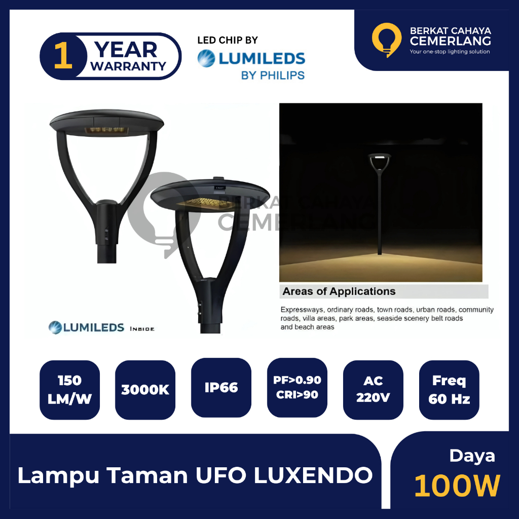 Jual Lampu Taman LED UFO LUXENDO 50W 100W 3000K Warm White 6000K 6500K ...