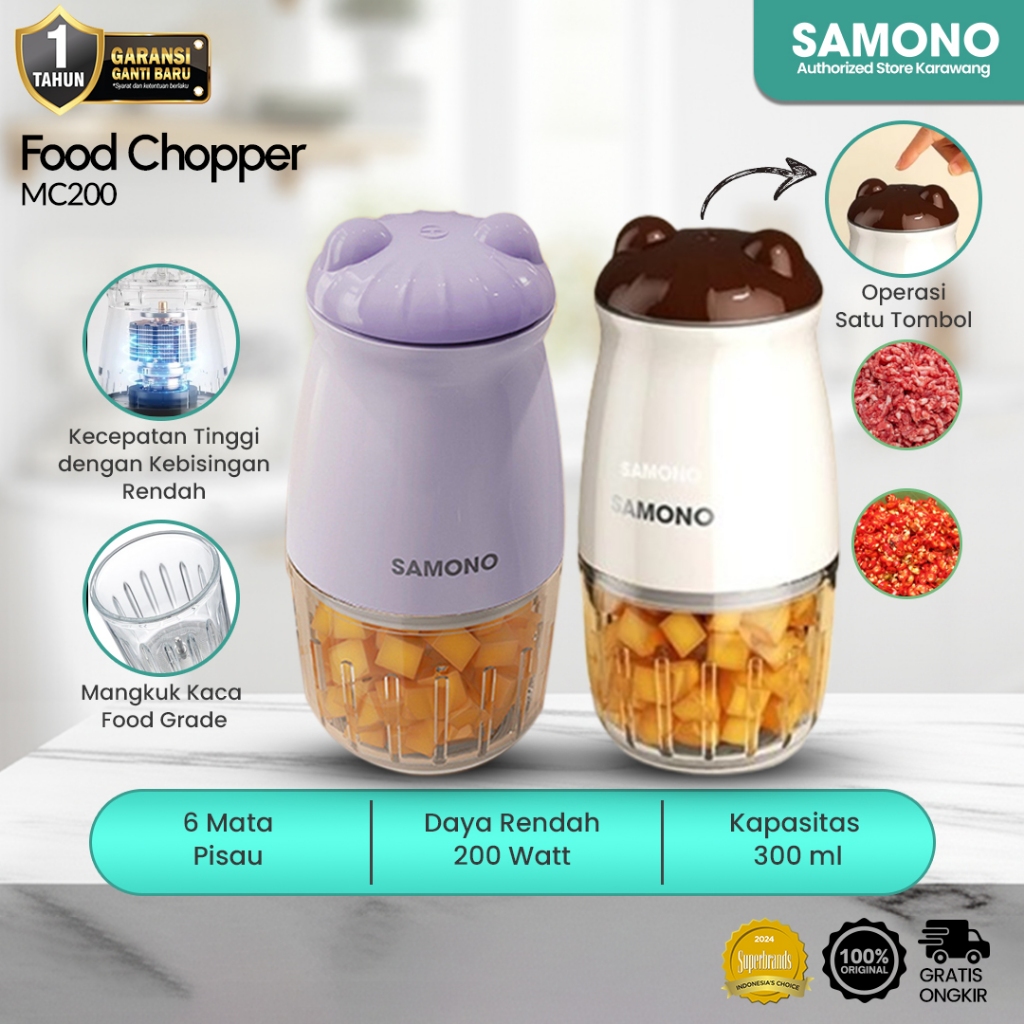 Jual SAMONO Chopper 300ML 200W 6 Pisau Tajam Wadah Kaca Multifungsi ...