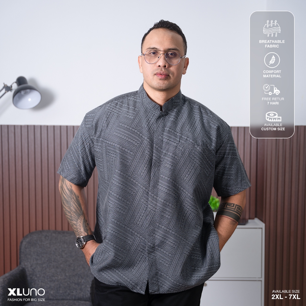Jual XLUNO Artana Grey Kemeja Koko Muslim Pria Jumbo Big Size Lengan Pendek | Shopee Indonesia
