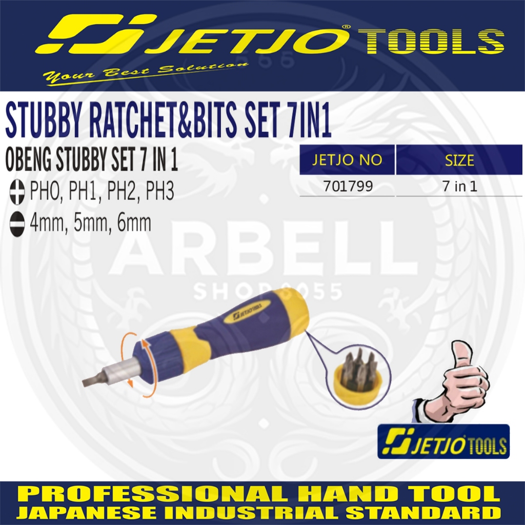 Jual STUBBY RATCHET BITS SET 7 IN 1 JETJO TOOLS OBENG RACHET MINI SET 7 ...