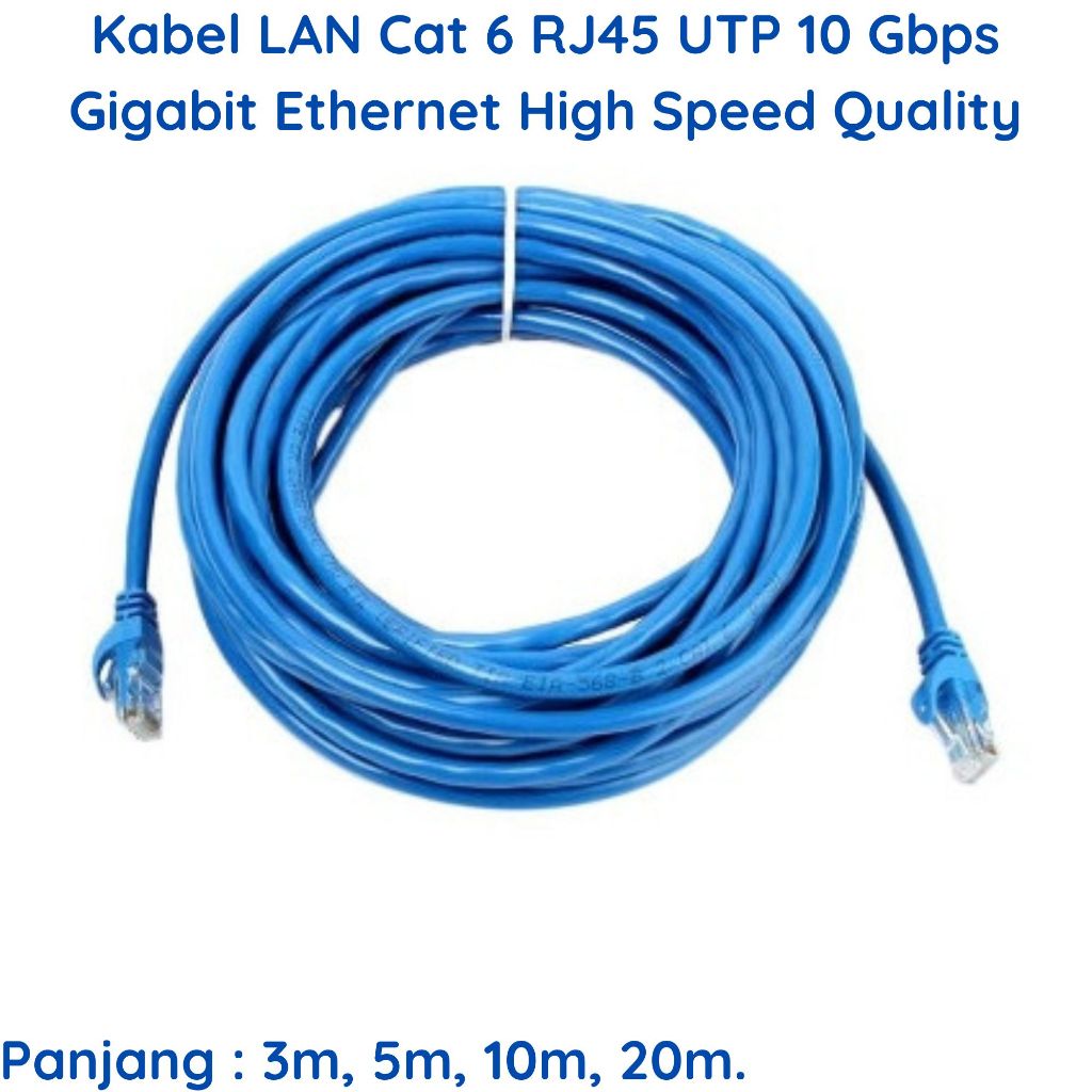 Jual Kabel LAN Cat 6 RJ45 3m, 5m, 10m, 20m UTP 10 Gbps Gigabit Ethernet Cat6 Lengkap Dengan Plug ...