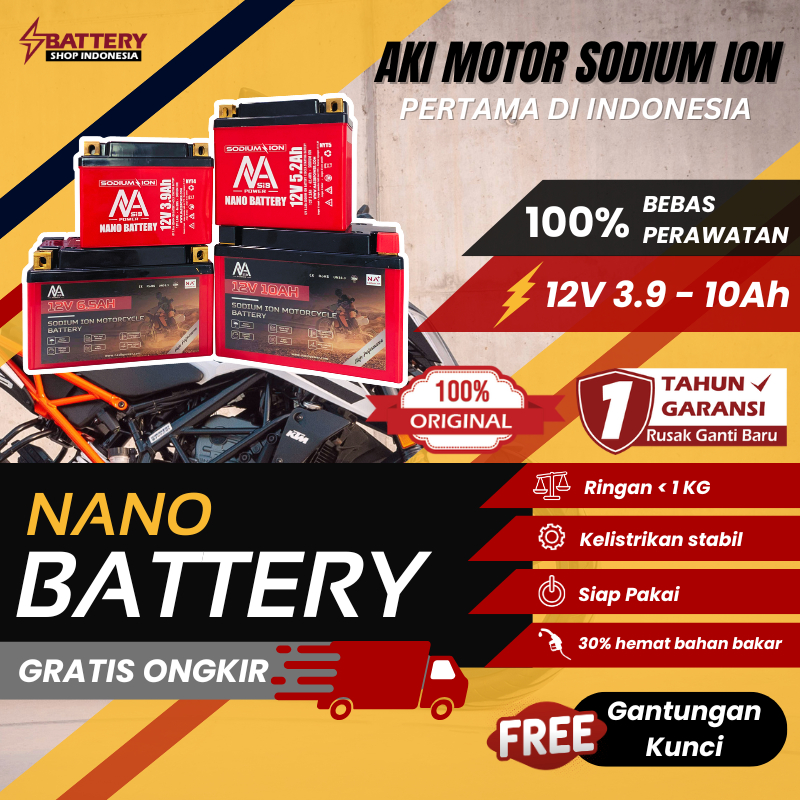 Jual NANO BATTERY Aki Motor Sodium ION YTX4A 12.4V 3.9AH - 10AH Vario ...