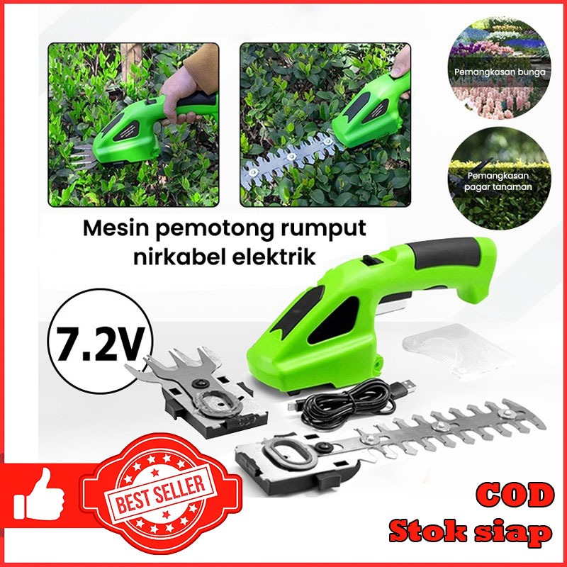Jual Pemangkas rumput dan semak tanpa kabel 7.2V, pemangkas pagar 2-in ...