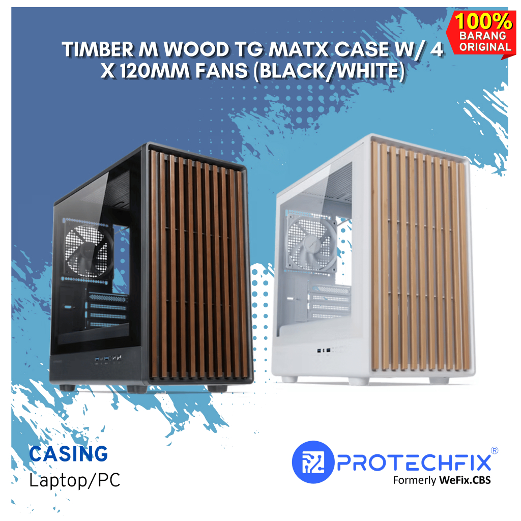 Jual Timber M Wood TG MATX Case w/ 4 x 120mm Fans (Black/WHITE ...