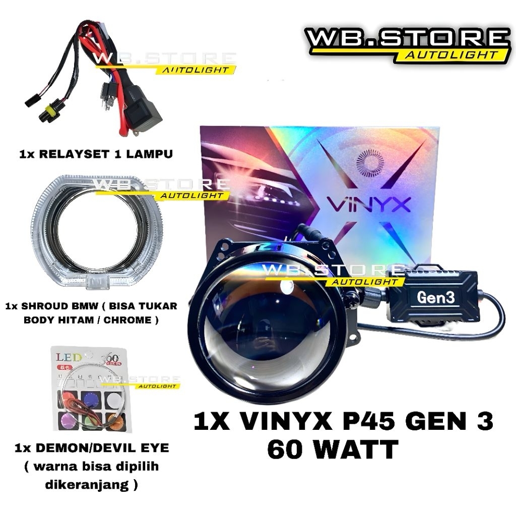 Jual PAKET LENGKAP Biled VINYX P45 55 watt 3 inch PURPLE LENS Lampu ...