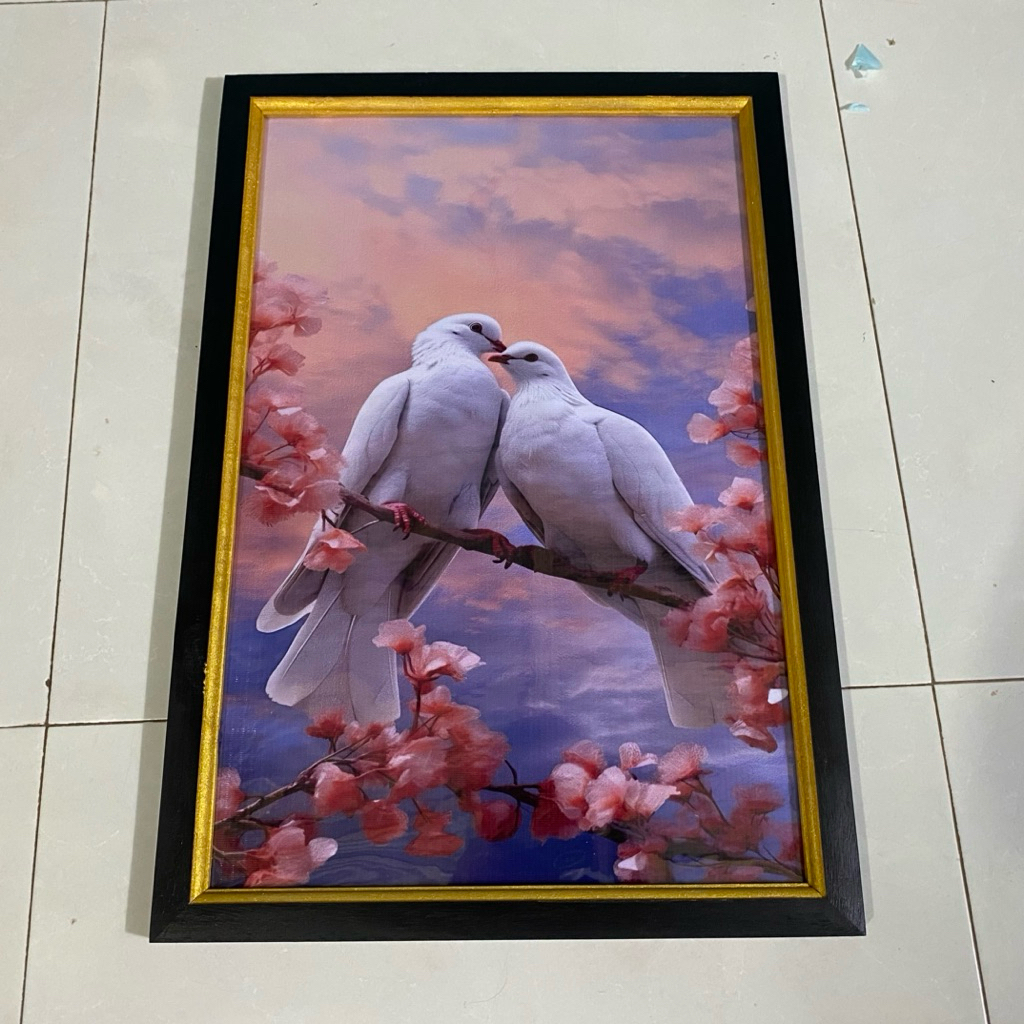 Jual hiasan dinding lukisan cetak gambar burung merpati putih plus ...