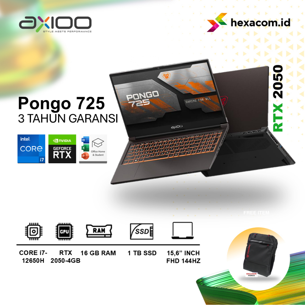 Jual Axioo Pongo 725 Core i7-12650H RTX2050 RAM 16GB 1TB SSD 15.6" FHD ...