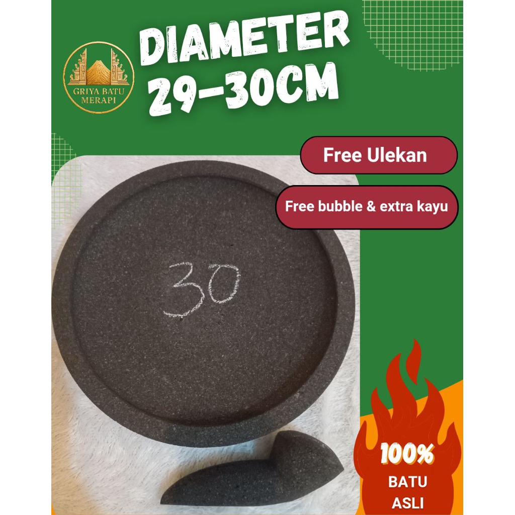Jual Cobek batu ukuran 29-30cm 100% asli batu alam gunung Merapi Free ulekan/munthu | Shopee ...