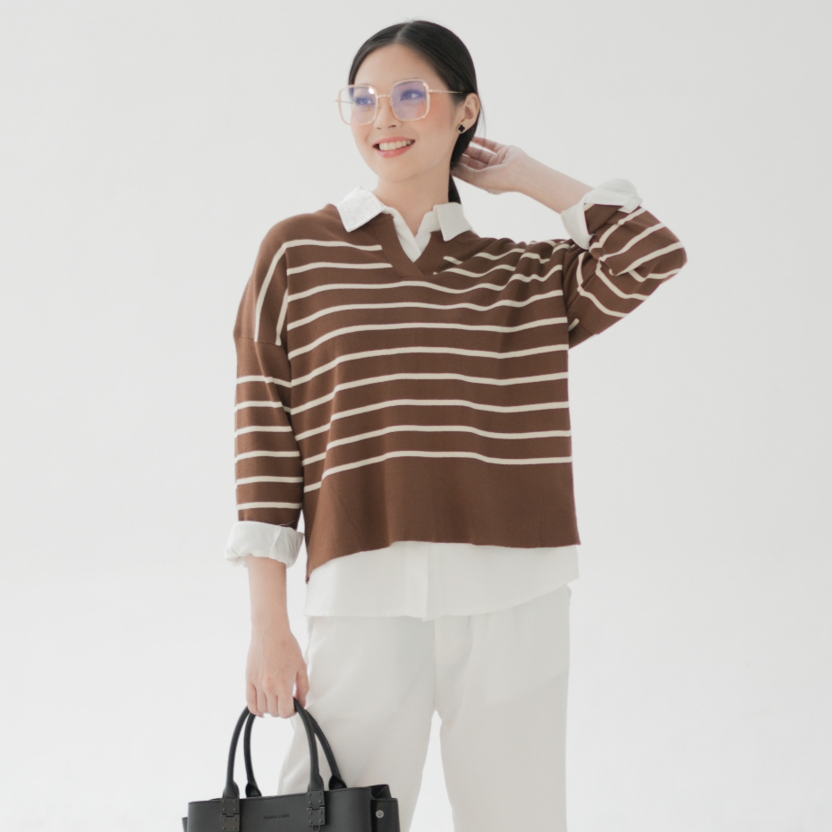 Jual QUEENTIN Sweater Wanita Rajut Crop 419 Stretch Cashmere Knit Motif ...
