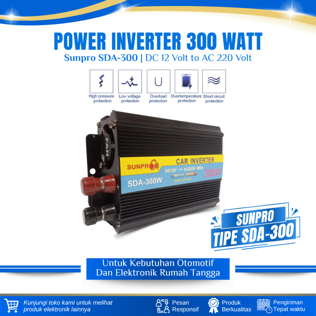 Jual POWER INVERTER 300 WATT DC 12V TO AC 220V SUNPRO SDA-300W INVERTER ...
