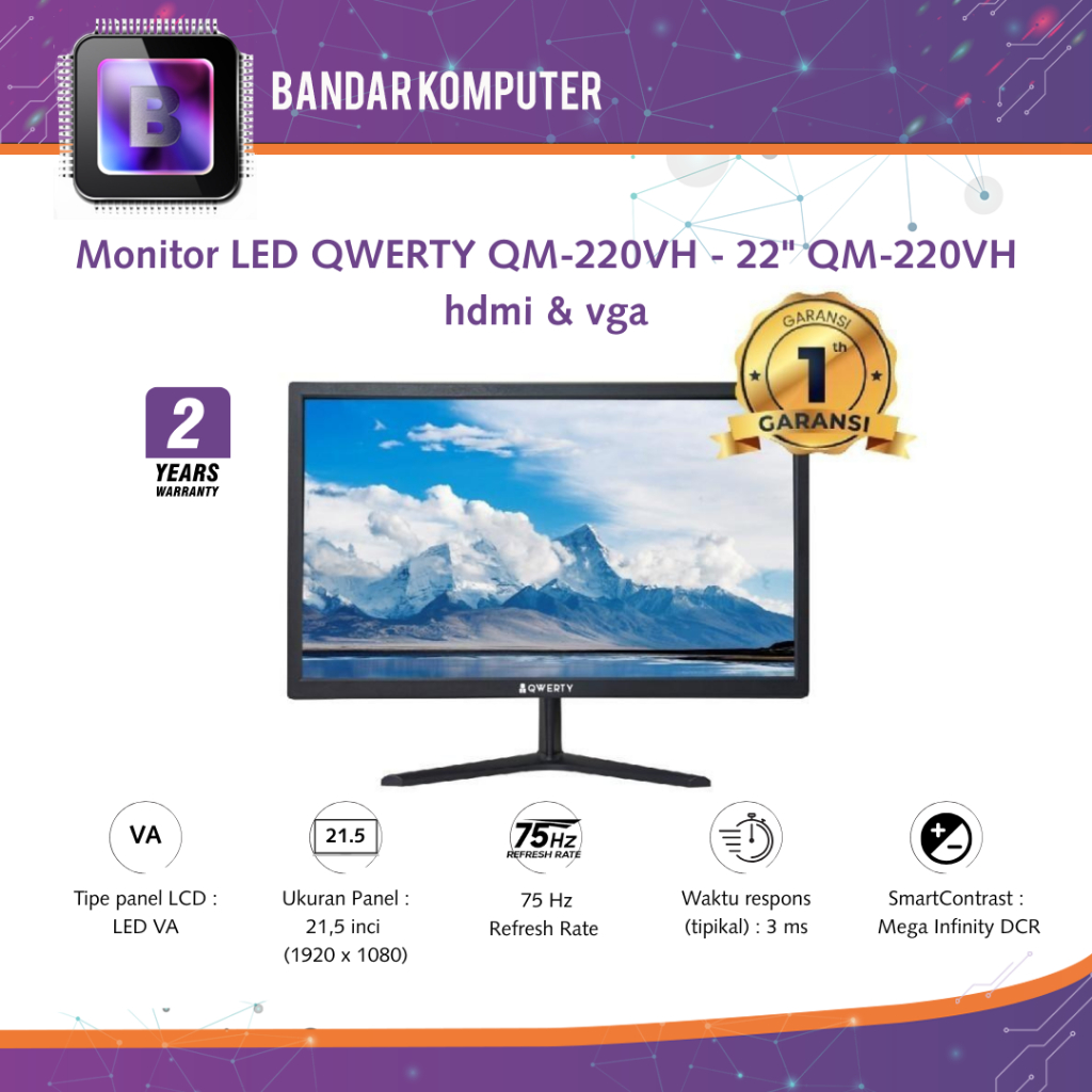 Jual Monitor LED QWERTY QM-220VH - 22" QM-220VH hdmi & vga | Shopee ...