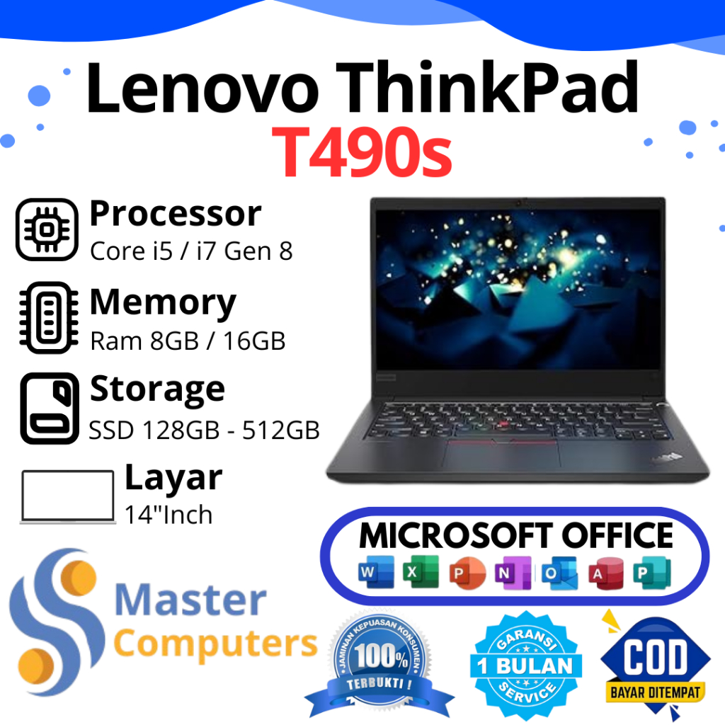 Jual Lenovo ThinkPad T490s Core i5 / i7 Gen 8 RAM 8GB / 16GB SSD 128GB / 256GB / 512GB Layar 14 ...
