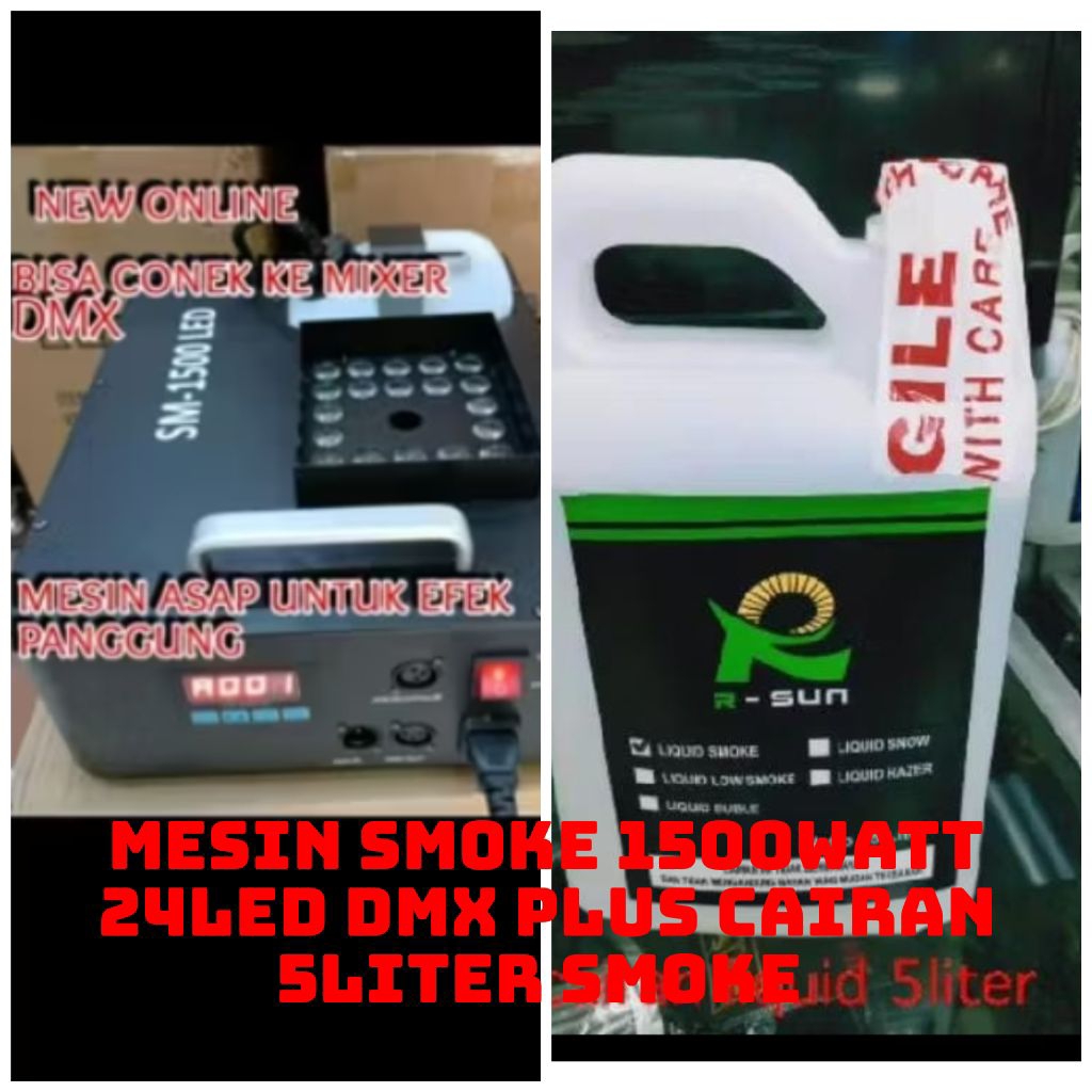 Jual MESIN SMOKE 1500W 24LED DMX PLUS LIQUID 5 LITER | Shopee Indonesia