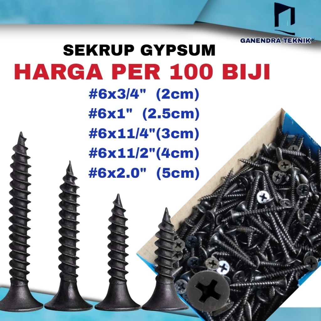 Jual [100Pcs] Sekrup Gypsum Baja - Baut Skrup Kayu Drywall Screw Hitam 1" - 2" Inch | Shopee ...