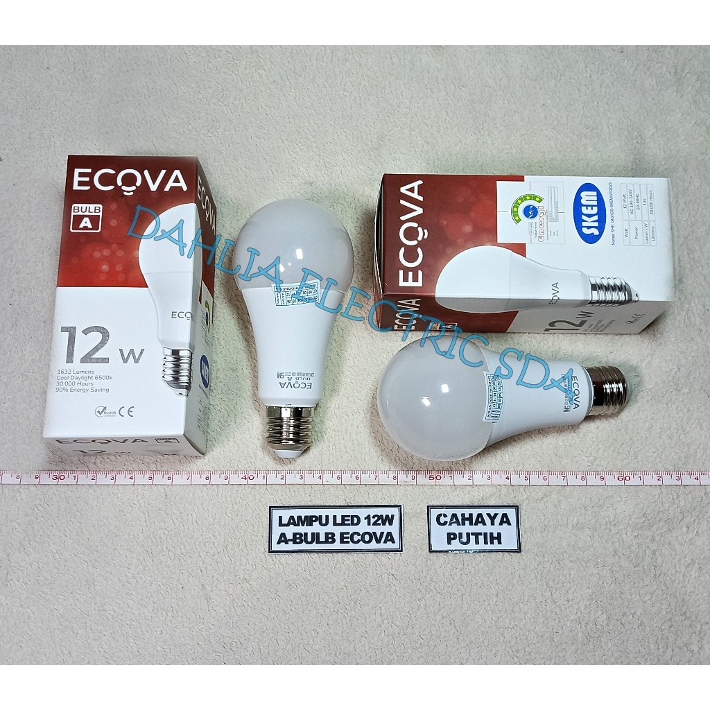 Jual LAMPU LED 12W A-BULB 6500K PUTIH ECOVA | Shopee Indonesia