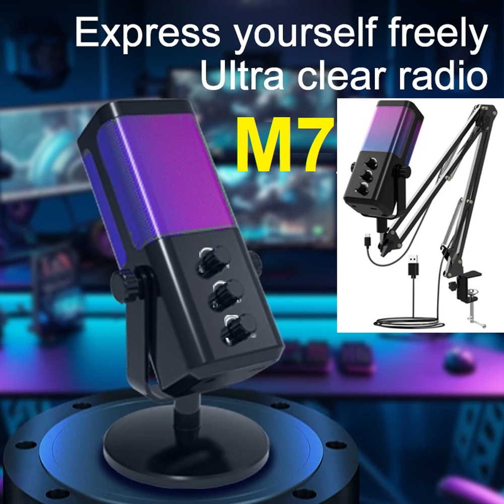 Jual Dynamic Microphone M7 USB XLR Jack 3,5mm RGB Control Headphone ...