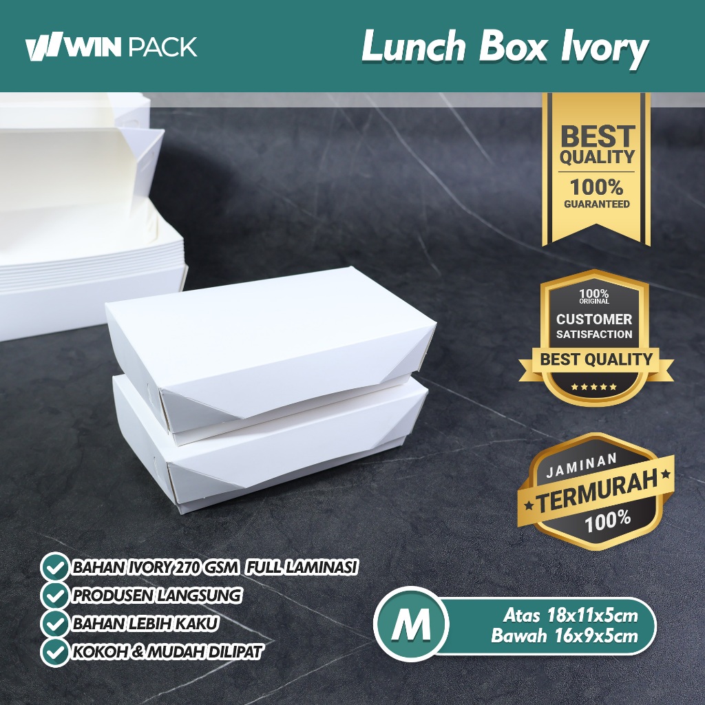 Jual (Isi 25 Pcs) Paper Lunch Box Laminasi M | Polos | Ivory 270 GSM ...