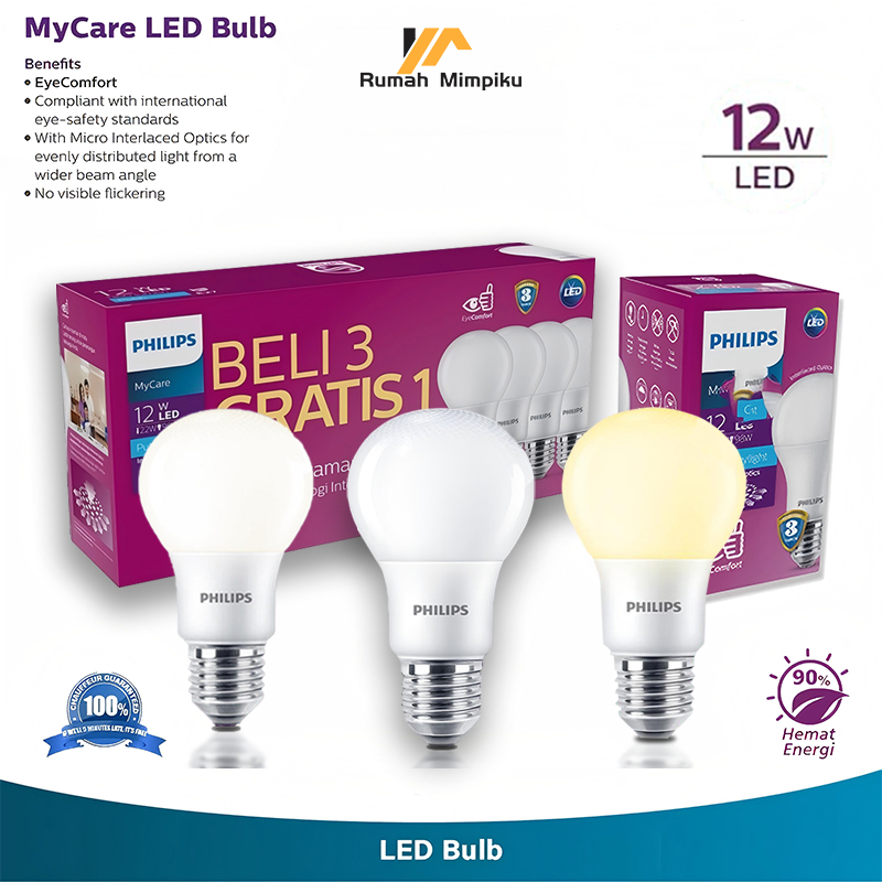 Jual PHILIPS Lampu Led Mycare 12W Putih/Kuning/Putih Hangat E27 ...