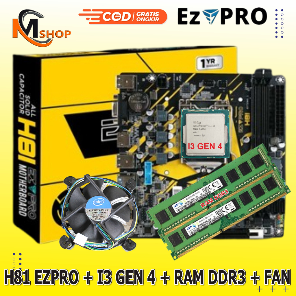 Jual Paket Motherboard Mainboard Mobo H81 Socket LGA 1150 NVME Baru + Processor Core i3 Gen 4 ...
