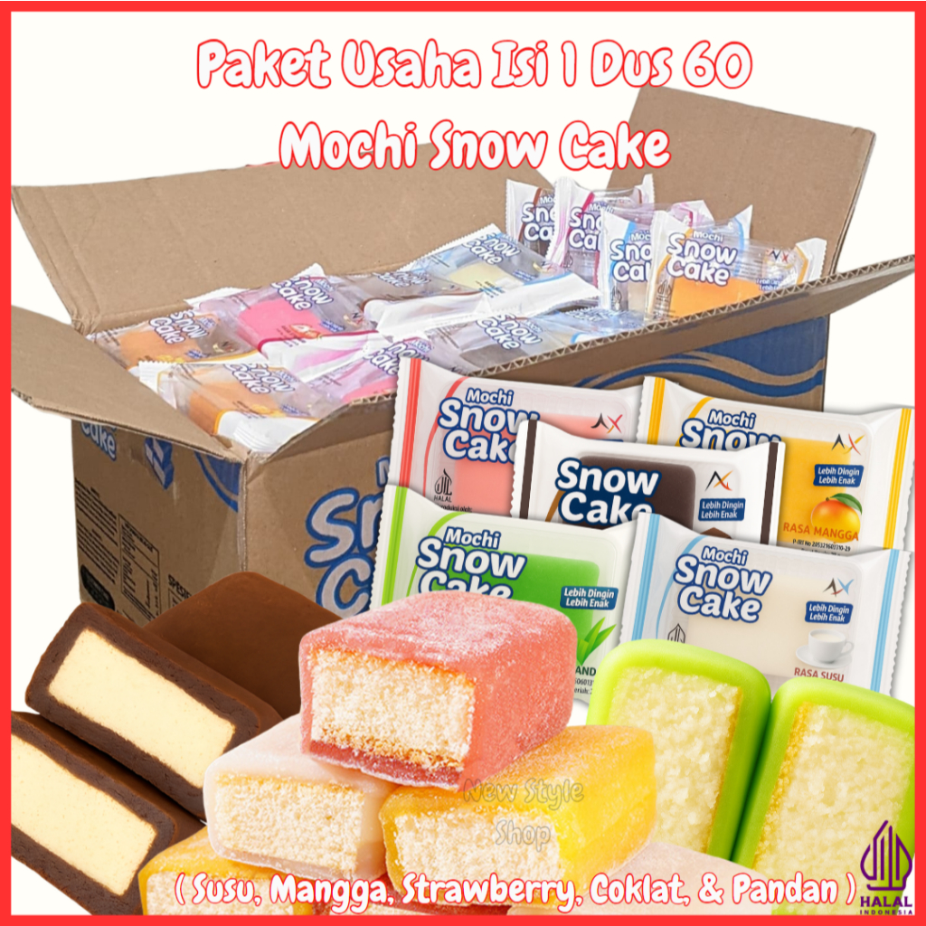 Jual [PROMO GROSIR] 1 Dus Mochi Snow Cake isi 60 Pcs @28g Mochi Snow ...