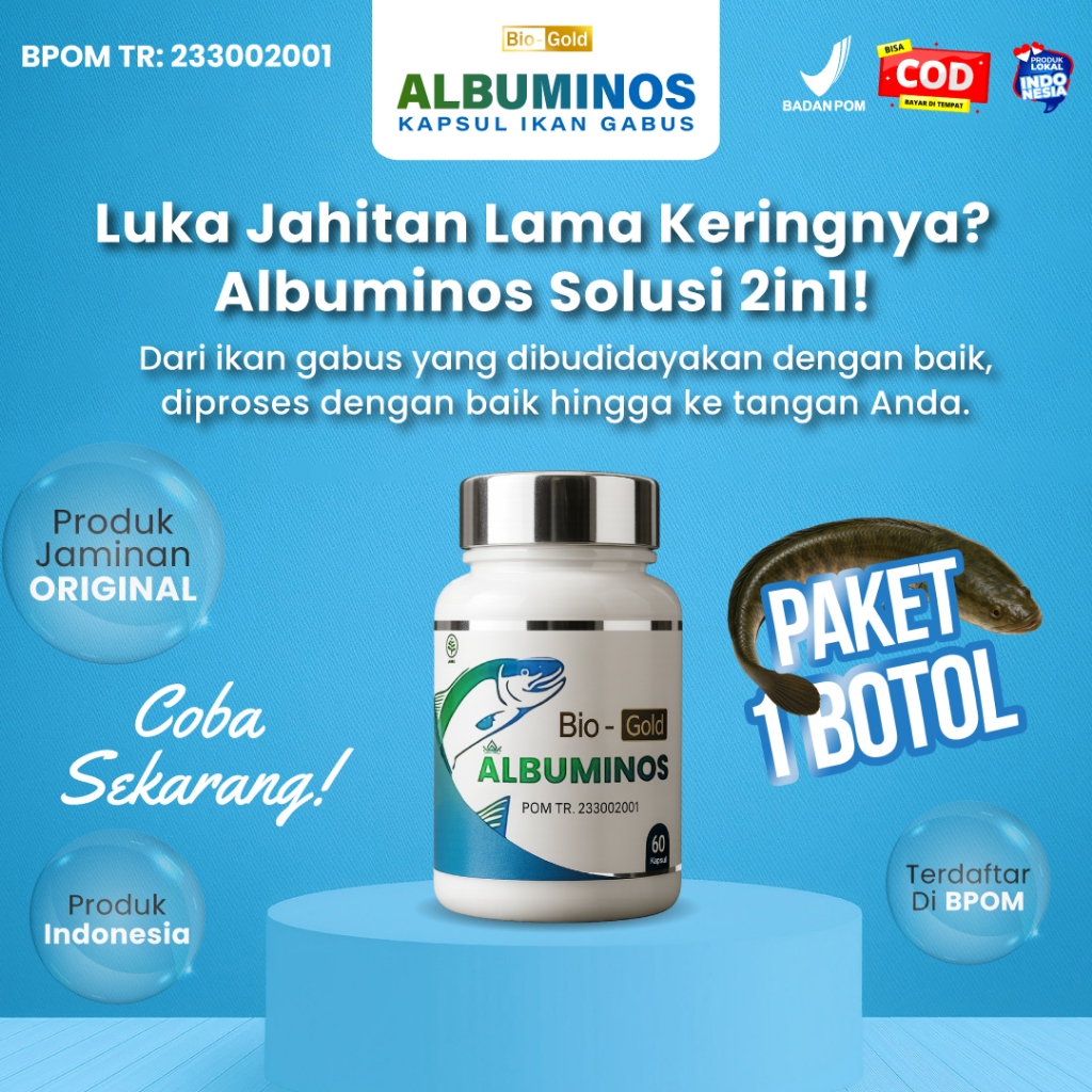 Jual Albuminos Bio Gold Ekstrak Ikan Gabus 500mg Mempercepat Keringkan ...
