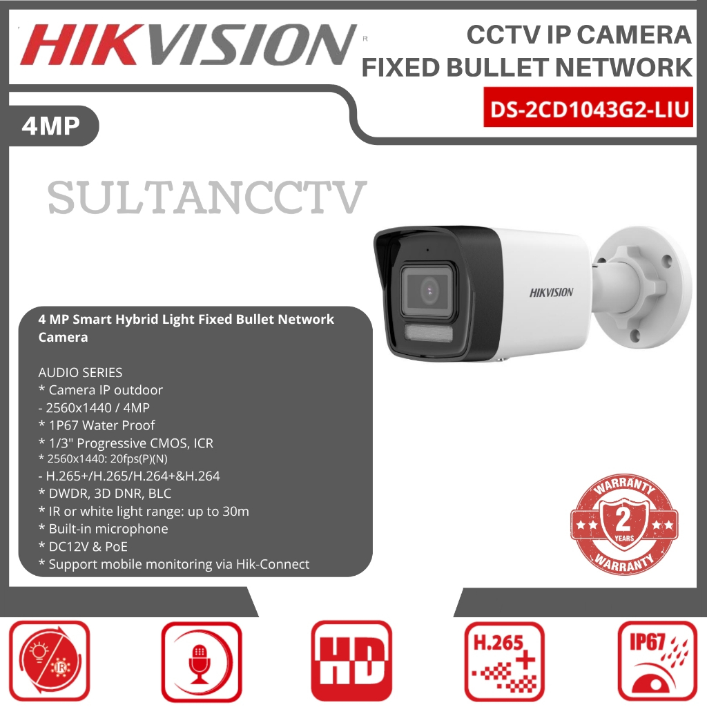 Jual HIKVISION DS-2CD1043G2-LIU 4MP IP Camera Outdoor Cctv Kamera | Shopee Indonesia